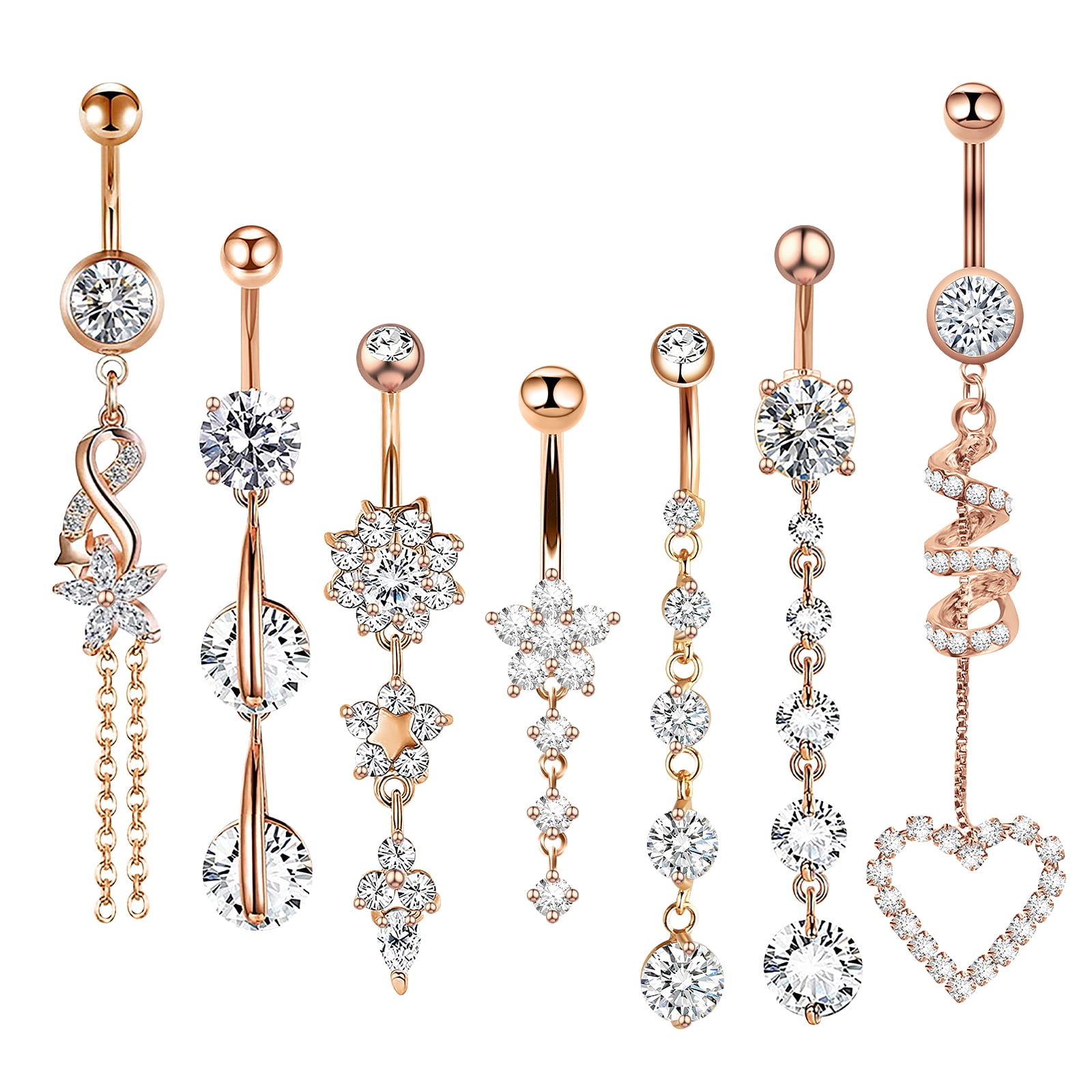 Designice Belly Button Ring,Dangle 14G Belly Rings Long Piercing ...
