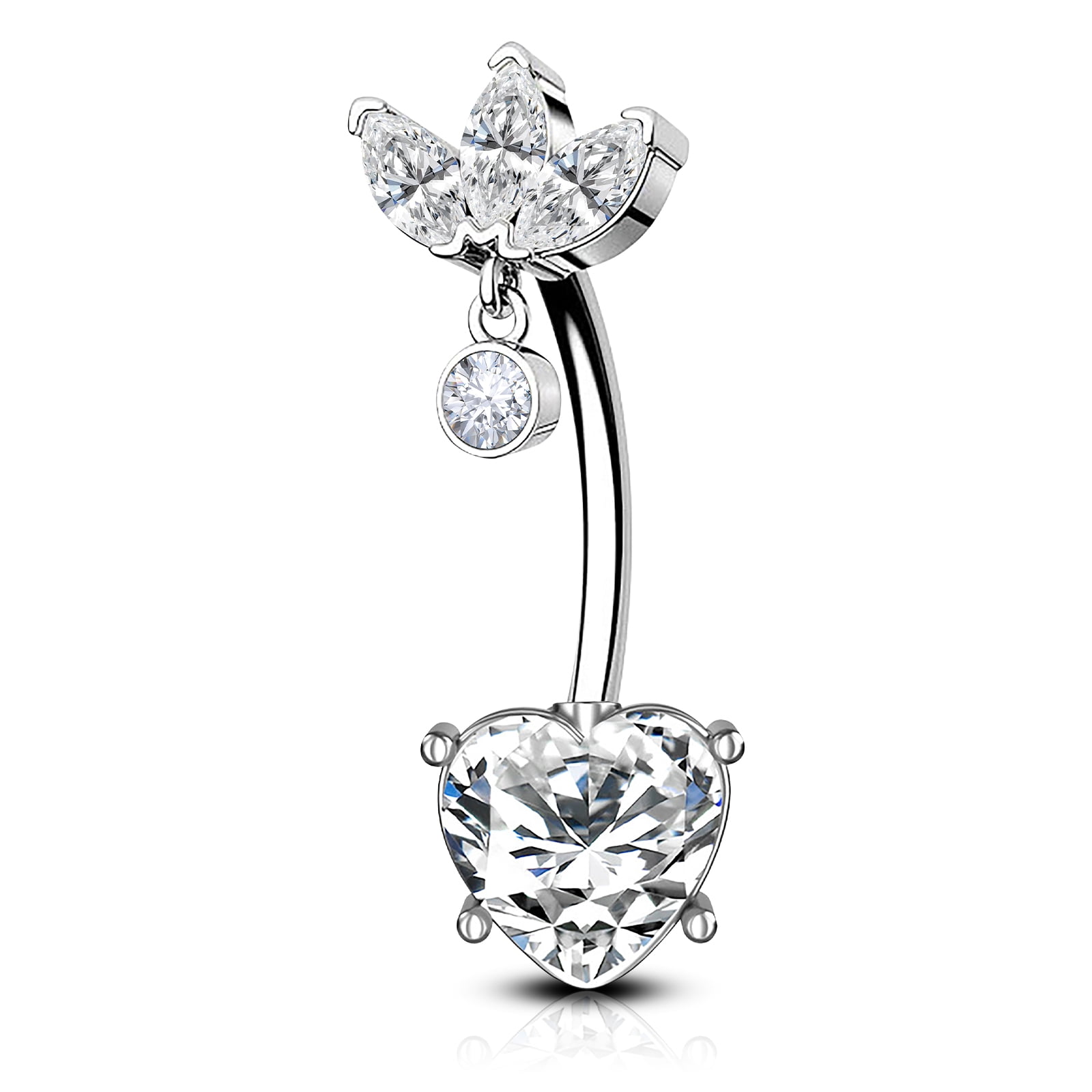 Designice Belly Button Ring Heart Belly Button Piercing Shiny Belly ...