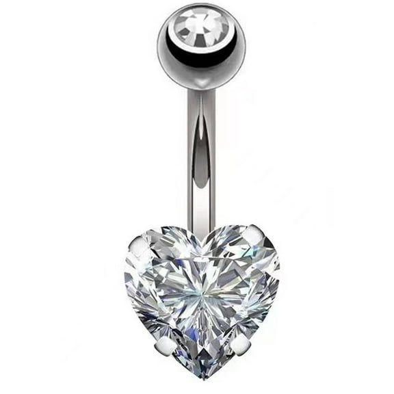 Mybeauty Gold Navel Belly Ring, 3 Clear Heart Crystal Dangles, Surgical ...