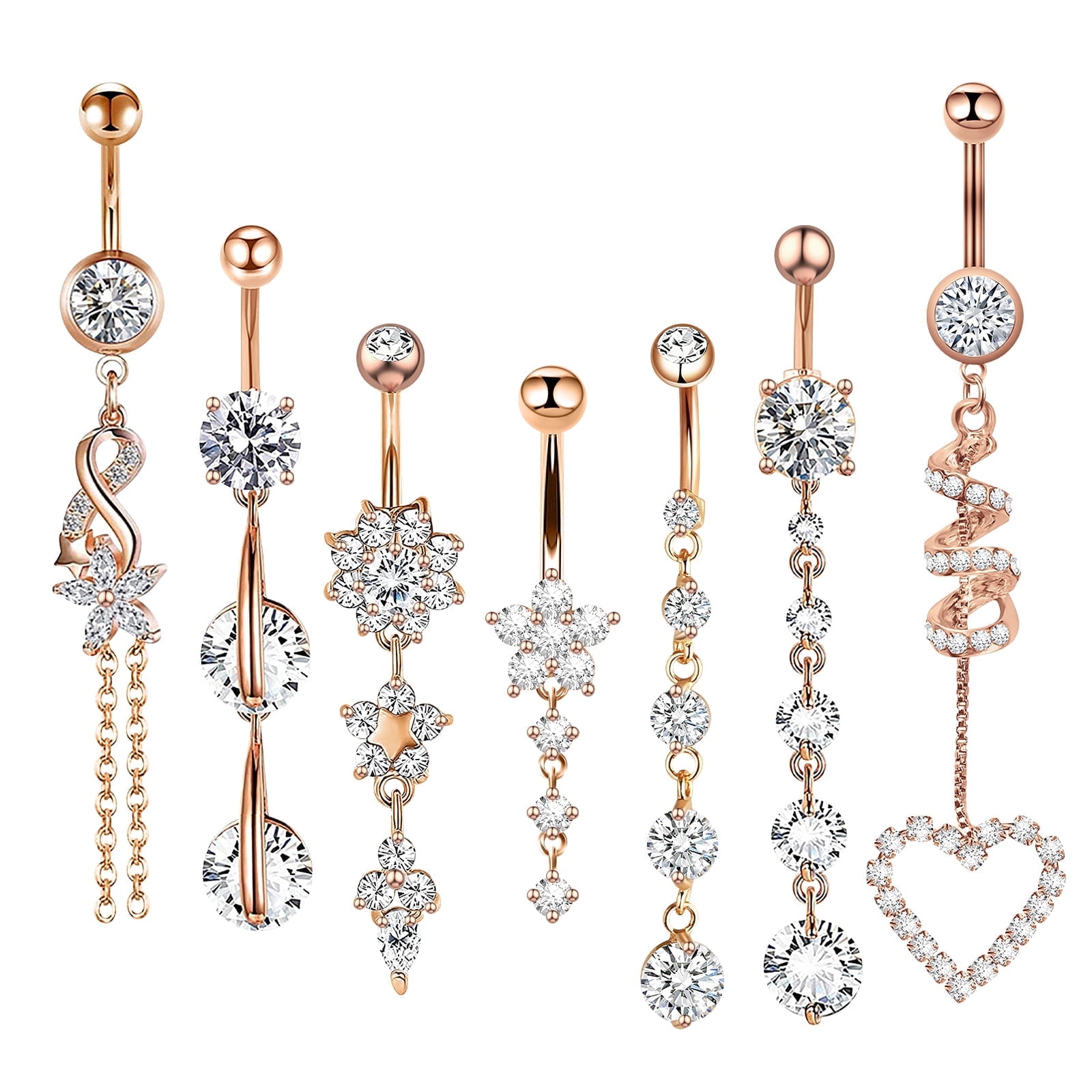 Designice Belly Rings,14G Long Belly Button Ring,Dangle Piercing Jewelry,Gold,7Pcs - Walmart.com