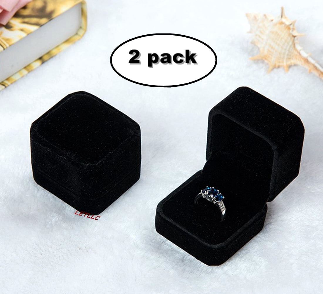 Deluxe Black Velvet Ring Box for ring, Stud Earrings 2 Pack ( 2.25 x 2 ...