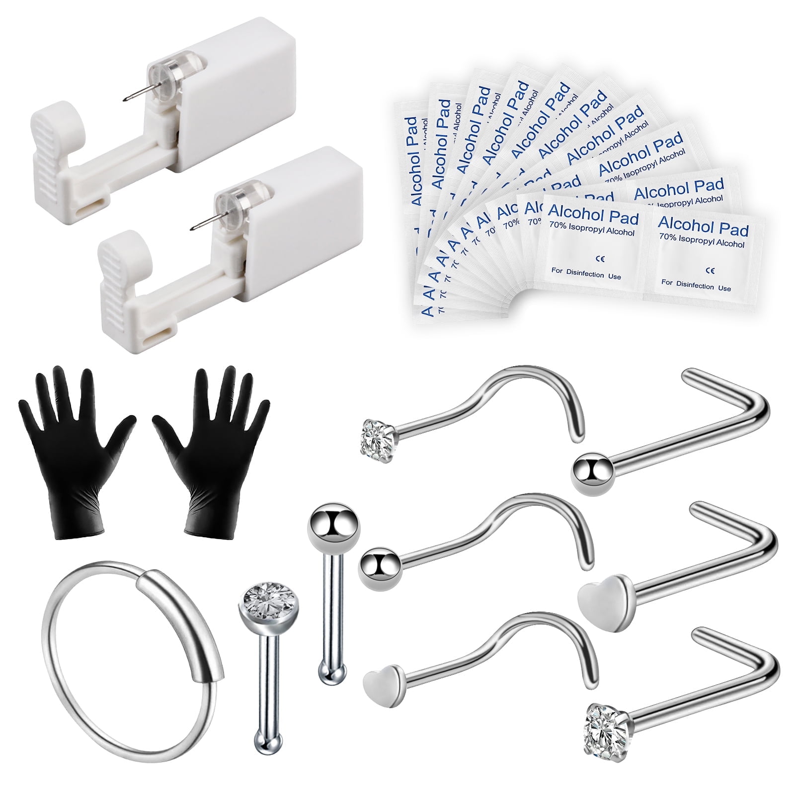 Designice Disposable Self Nose Piercing Kit with Golves & Rings ...