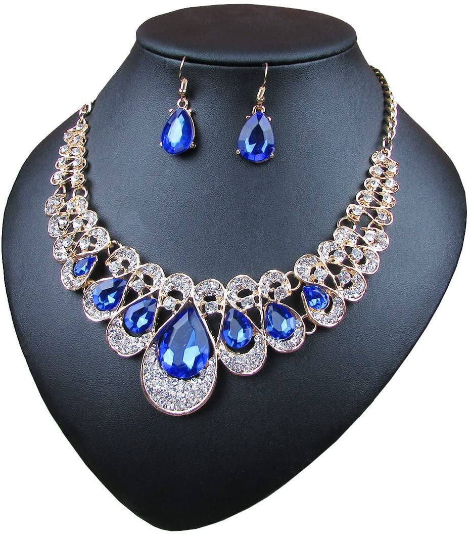 Designice Drop Rhinestone Pendant Necklace and Earrings Jewelry Sets ...