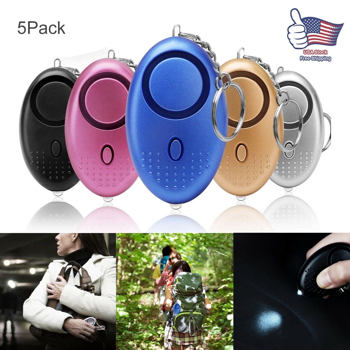 Designice EIMELI 5 Pack Safe Sound Personal Alarm Keychain LED Light ...