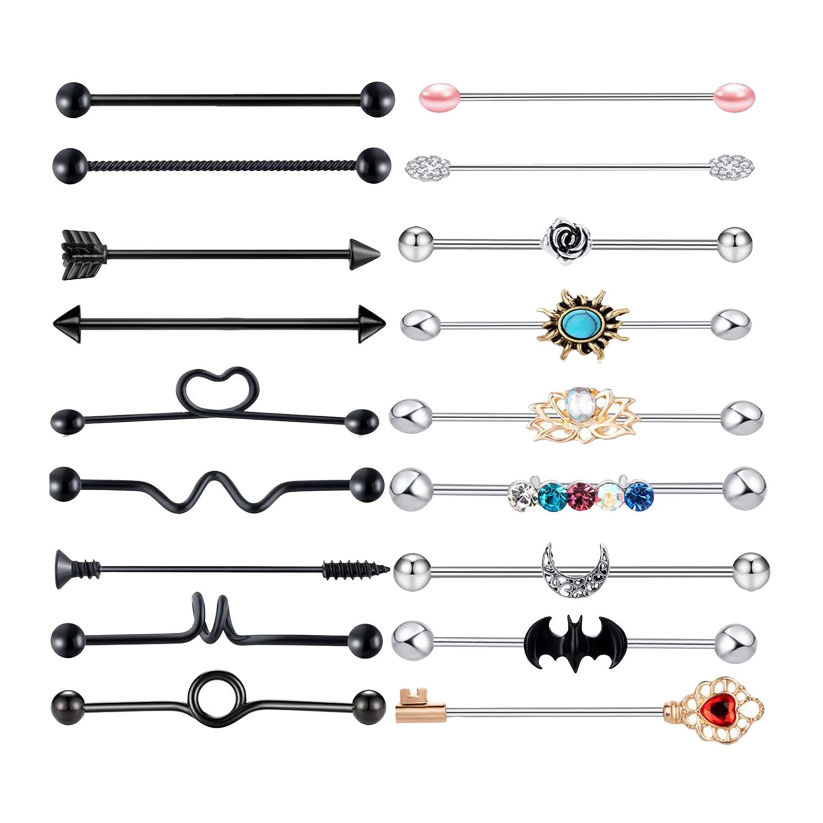 Kloware 18x 14G Stainless Steel Industrial Barbell Earrings Piercing ...