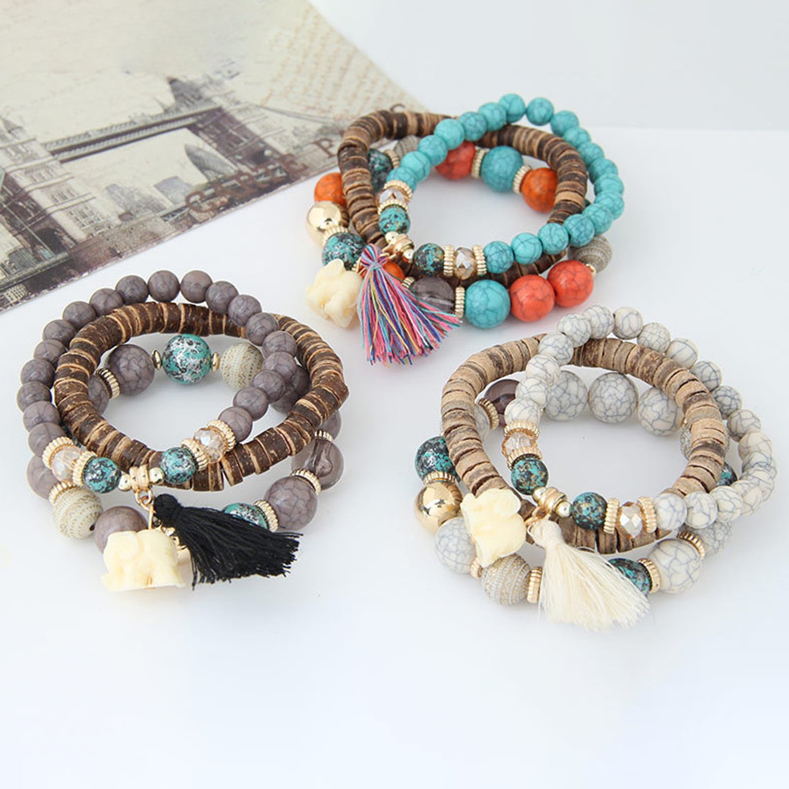 Lomubue 3Pcs/Set Elastic Rope Multilayer Resin Women Bracelets Women ... Lomubue 3Pcs/Set Elastic Rope Multilayer Resin Women Bracelets Women ...