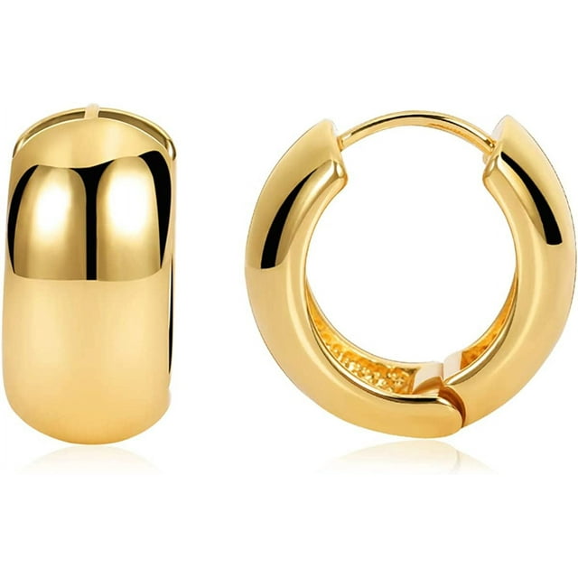 Designice Small Thick Hoop Earrings Gold Hoops Huggie Earrings, 14K Gold Plated, 1 inch ...