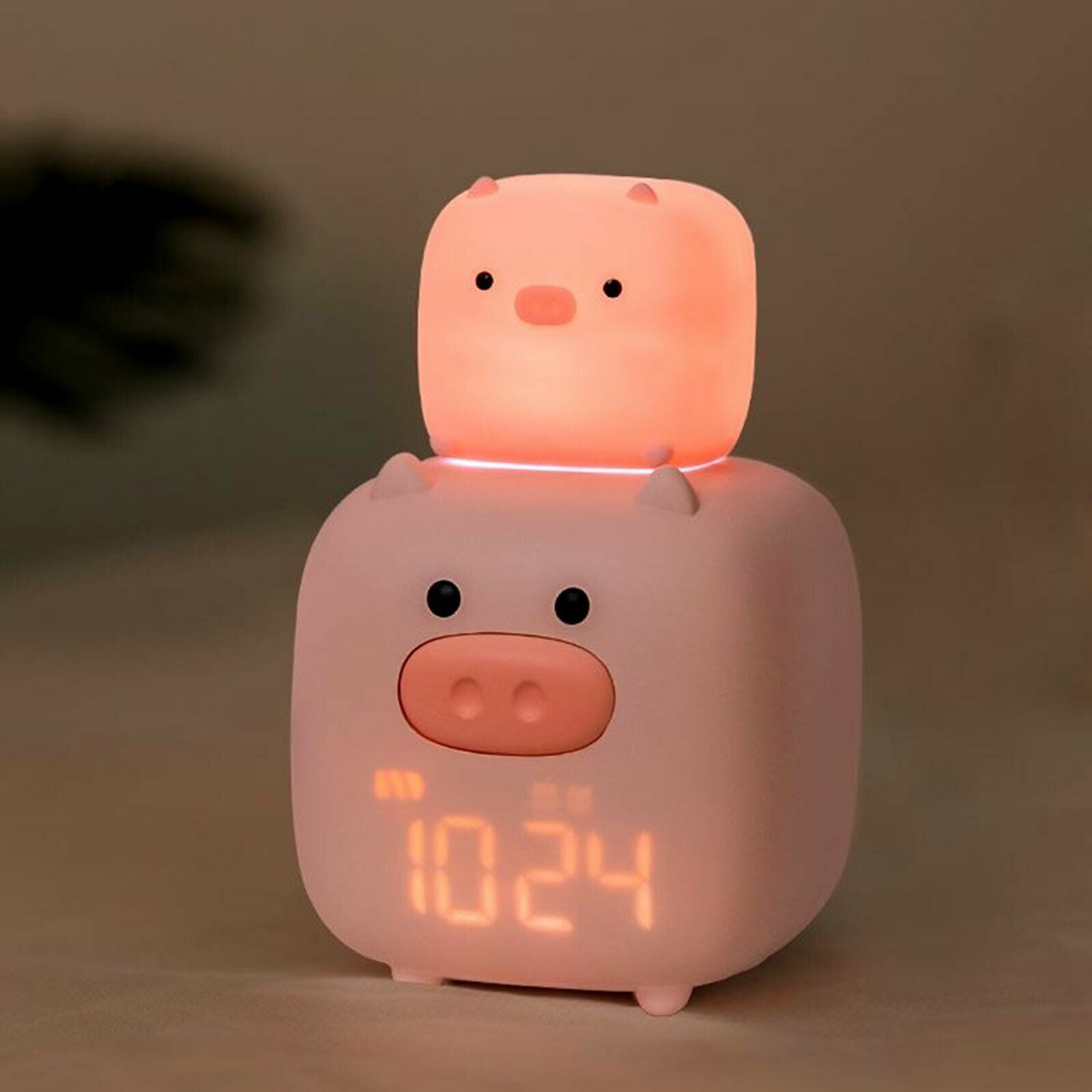 Designice Cute Pink Pig USB Bedside Alarm Clock with Night Light ...