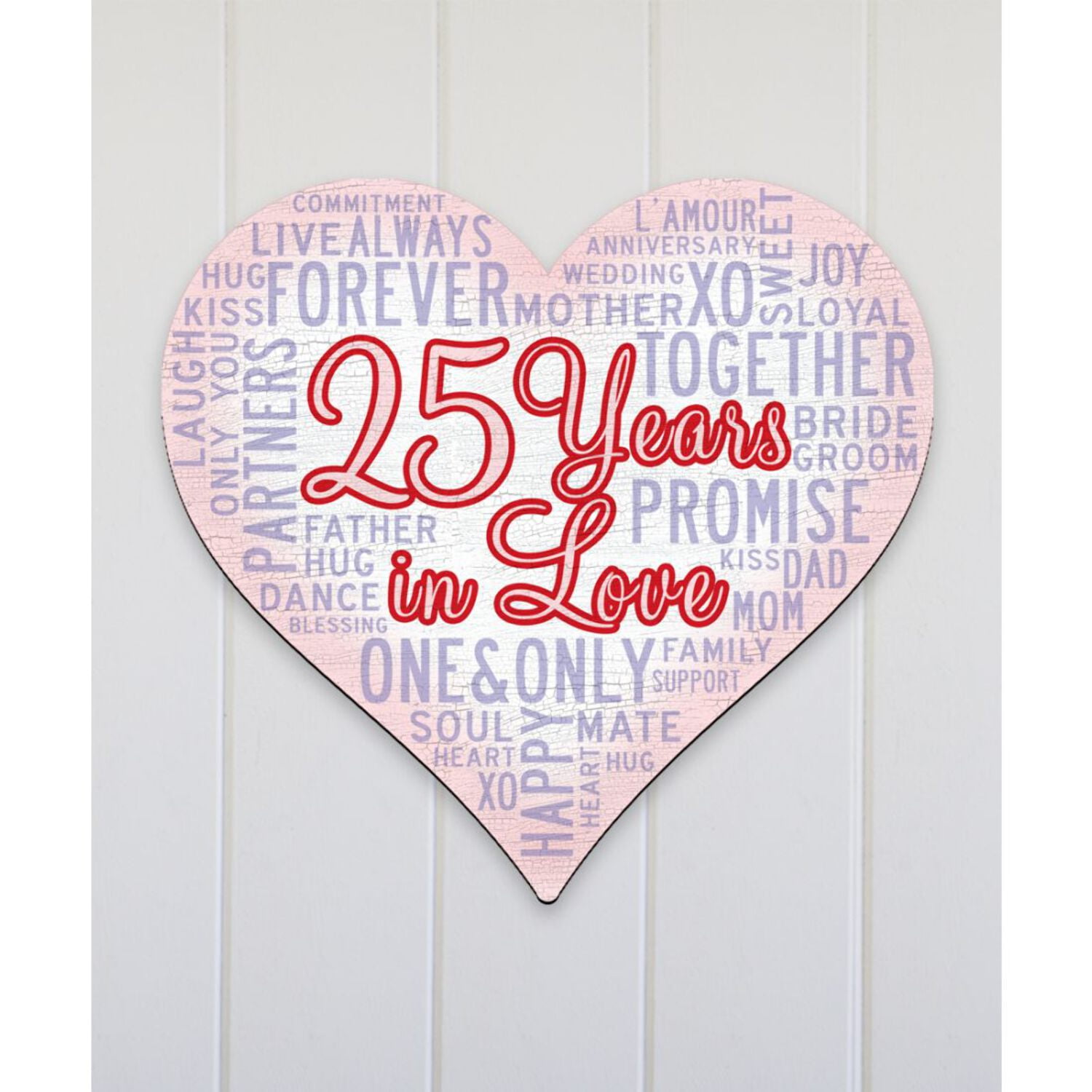 Designocracy 8198736-2H 24 x 18 in. Silver Anniversary Heart Years in ...