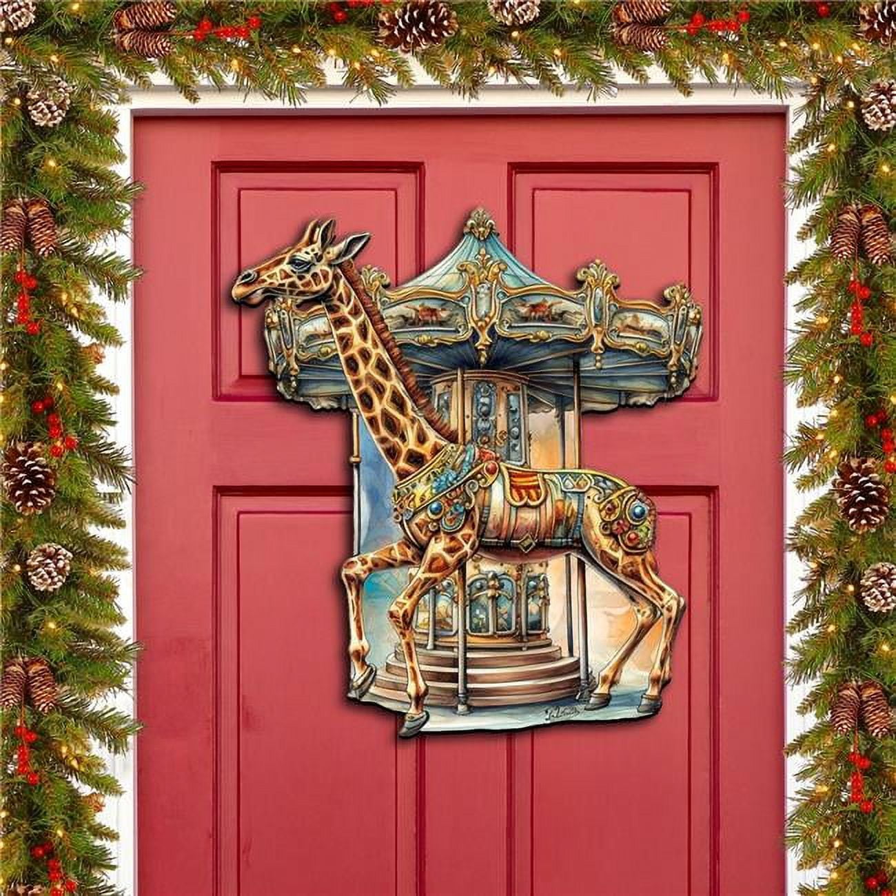 Designocracy 8611028H 24 x 18 in. Carousel Giraffe Holiday Christmas ...