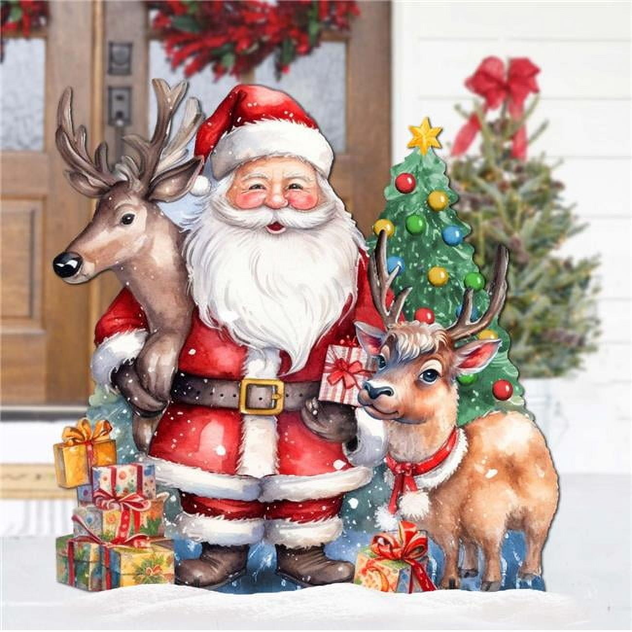 Designocracy 8611032F 32 x 31 in. Santa with Reindeers Outdoor ...