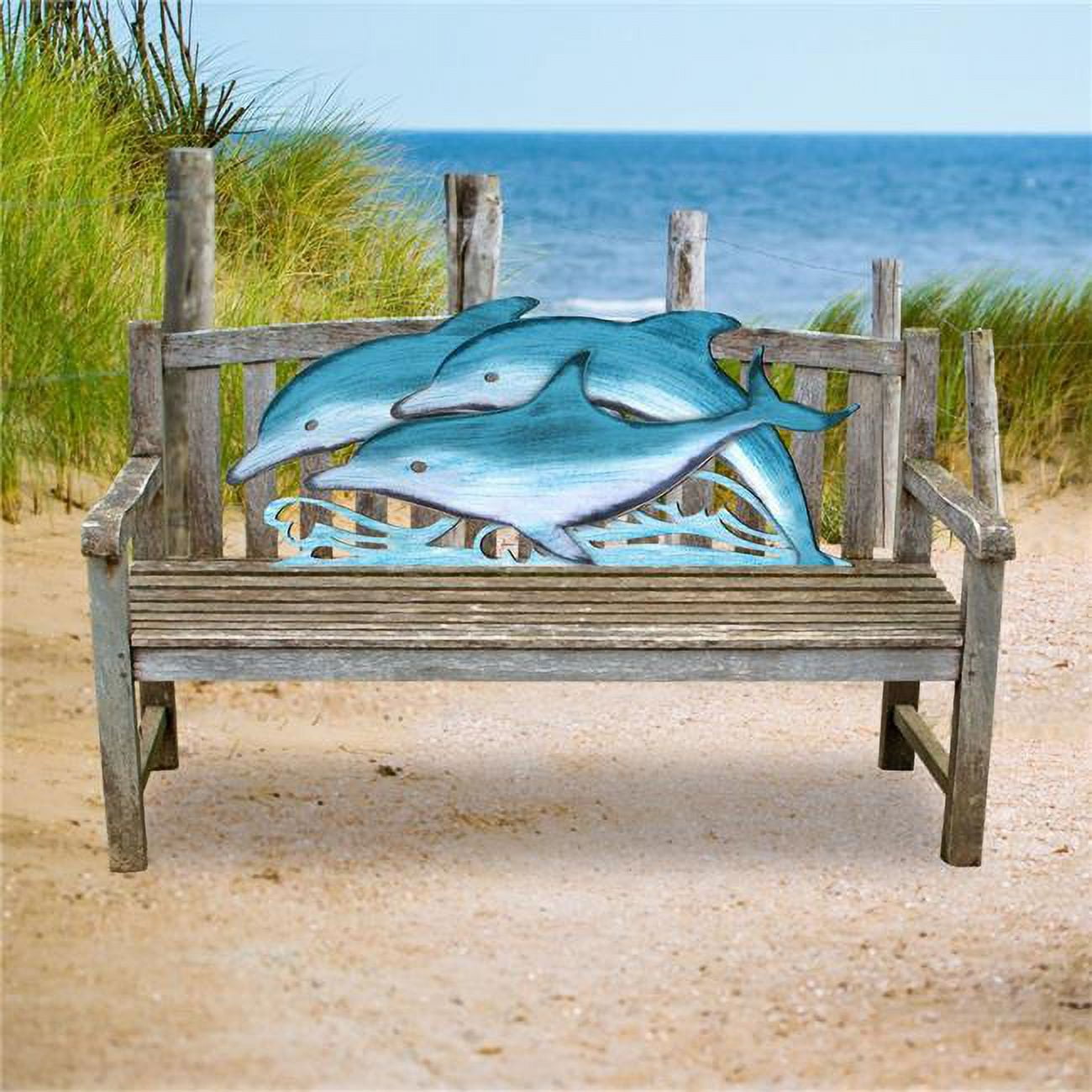 Designocracy G99519 18 x 40 in. Dolphins Coastal Loveseat Rustic Bench ...
