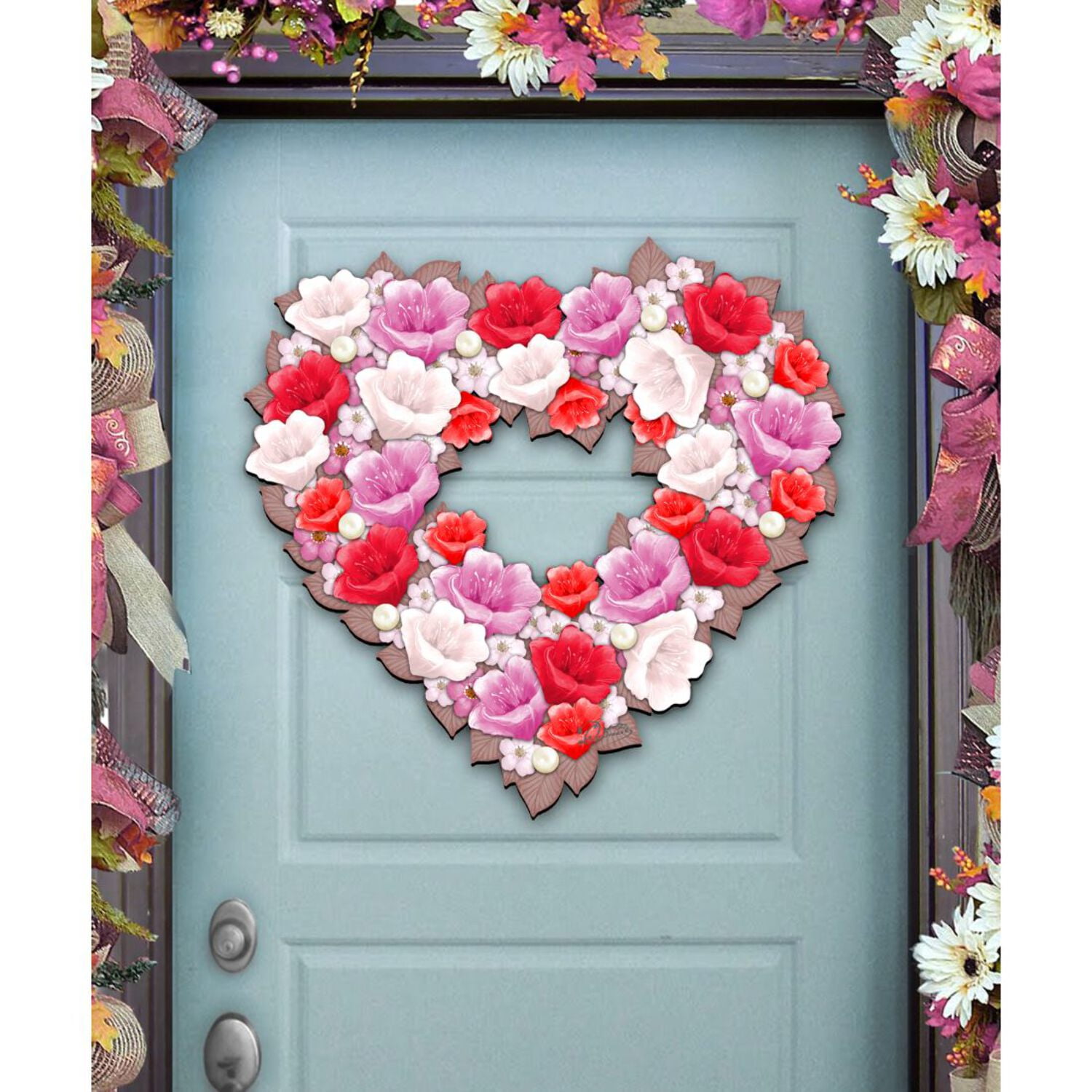 Designocracy Keepsake Valentine Heart Wreath Decor Figurine Large ...