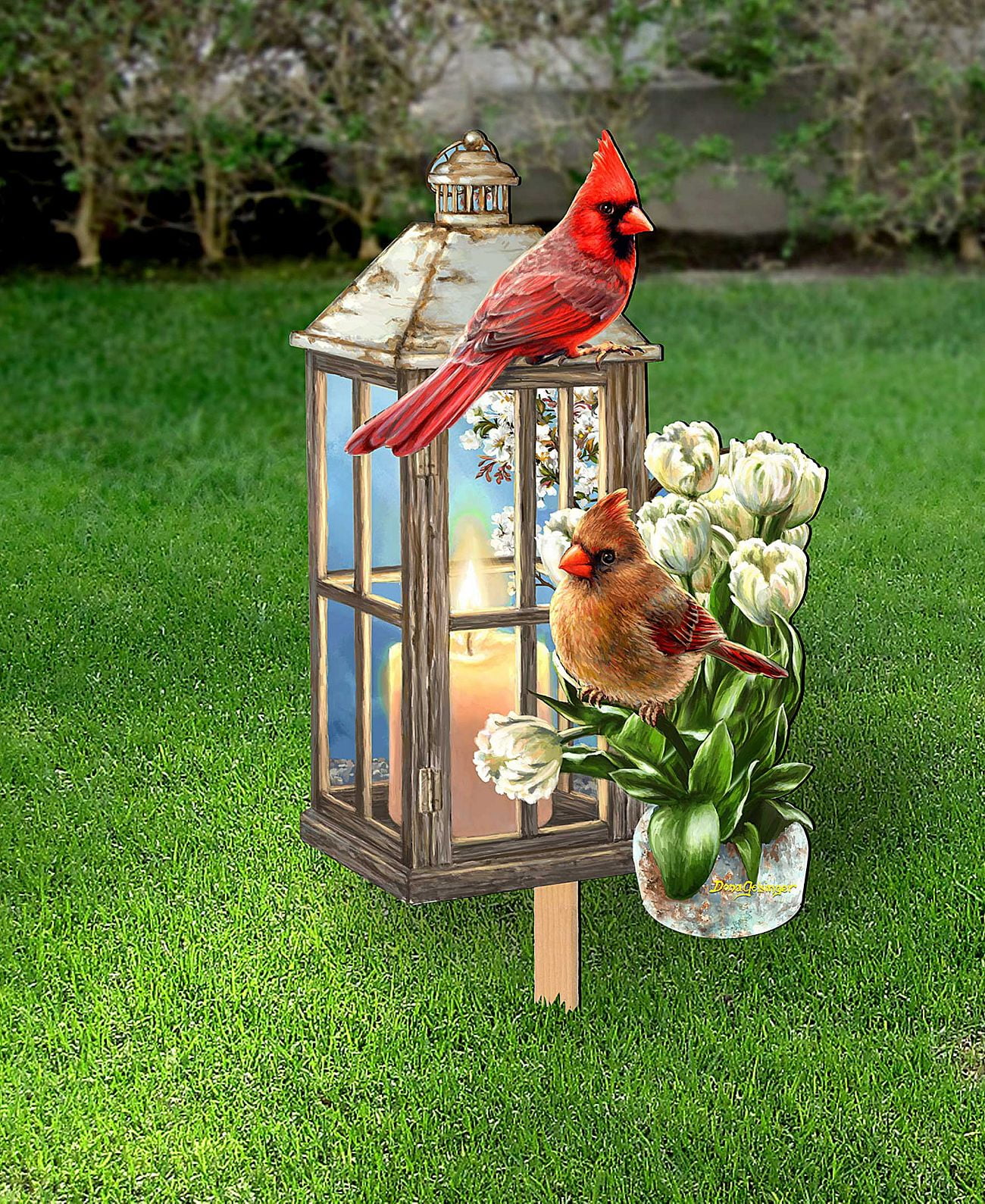 Designocracy Lantern Cardinals Wooden Garden, Multi, 9X12 - Walmart.com