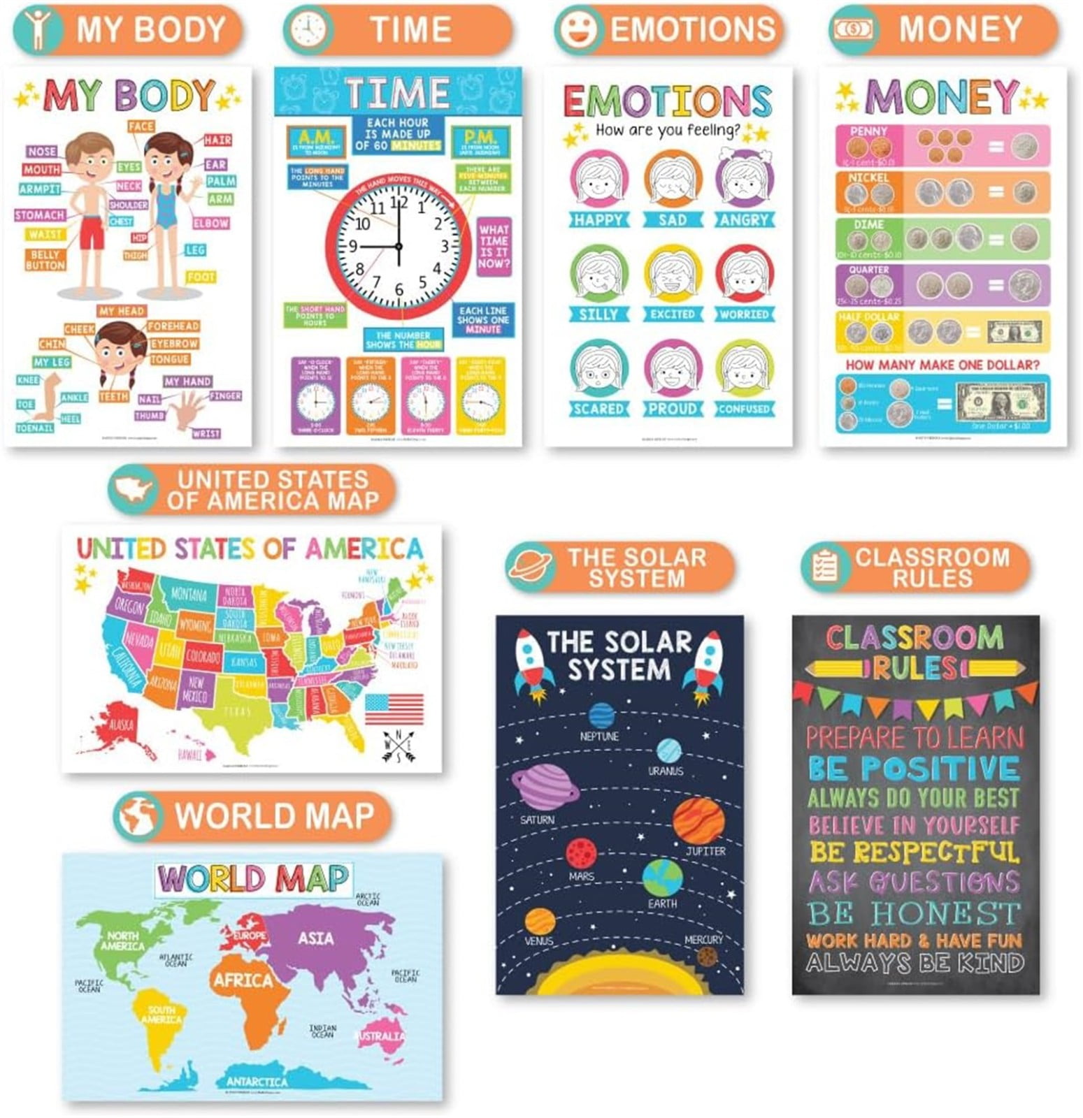 Designs 16 Educational Posters for Classroom & Kindergarten ...