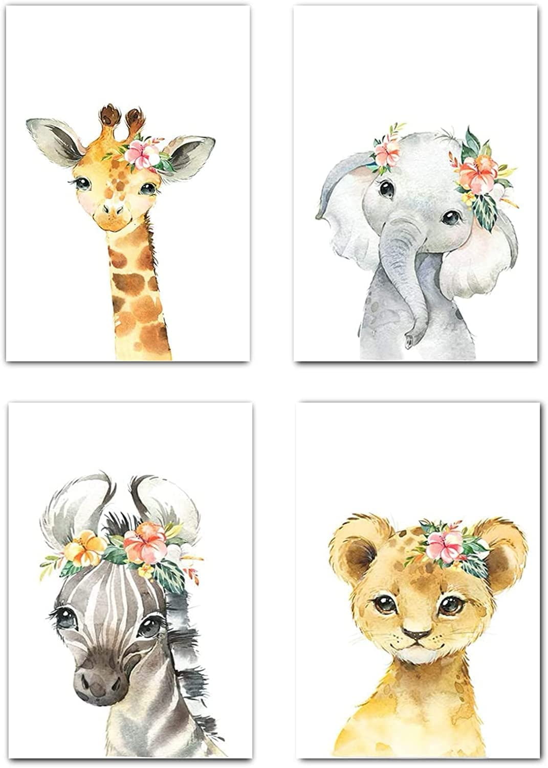 Designs By Maria Inc. Set of 4 UNFRAMED Flower Crown Watercolor Baby ...