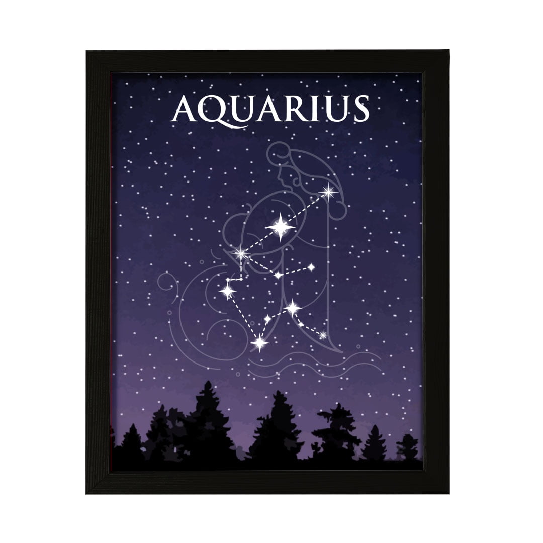 Designs ByLITA Aquarius Zodiac Sign Night Sky, 8 x 10 Black Wall Print ...