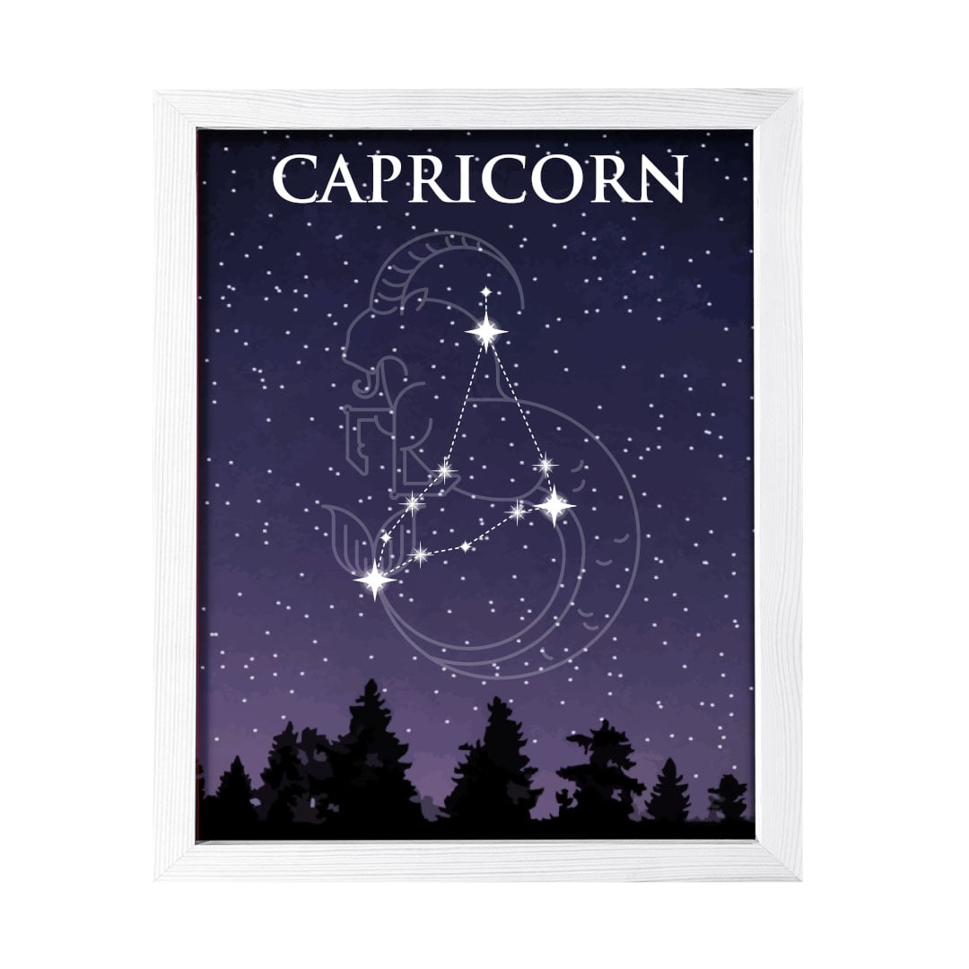 Designs ByLITA Capricorn Zodiac Sign Night Sky, 8 x 10 White Wall Print ...