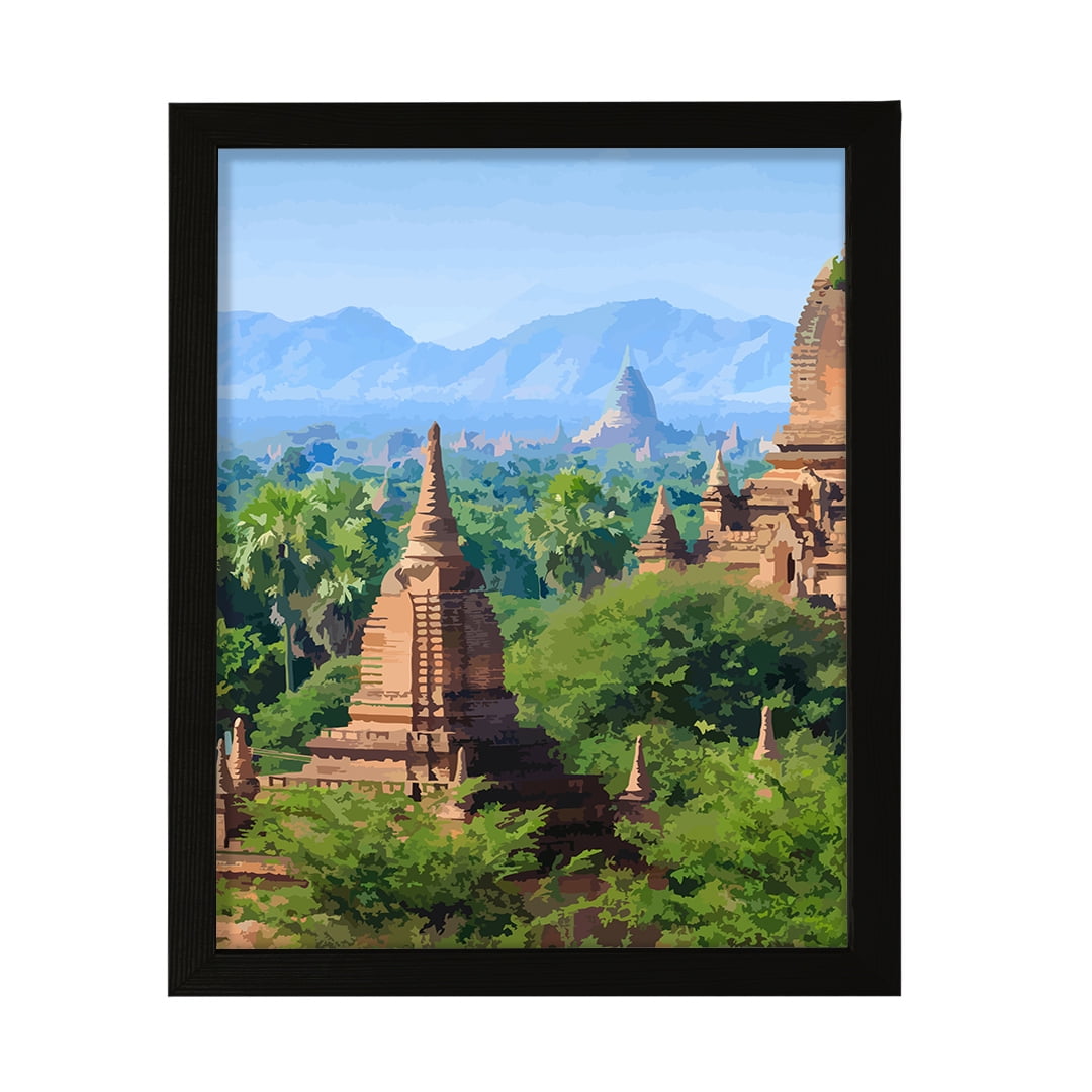 Designs ByLITA Exotic Wonder Temple Landscape, 8 x 10 Black Wall Print ...