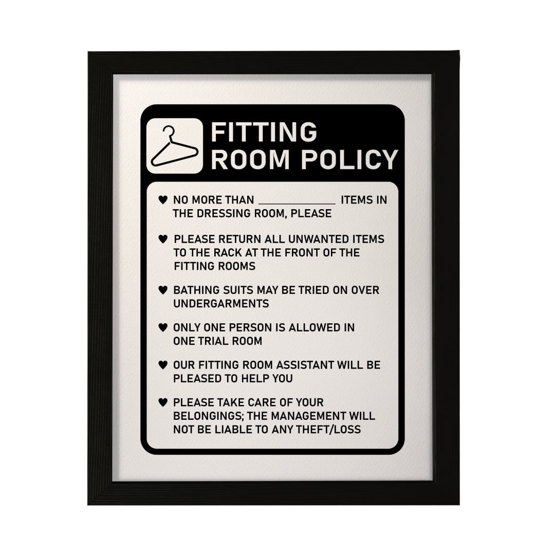 Designs ByLITA Fitting Room Policy, 8 x 10 Black Wall Print (Framed ...