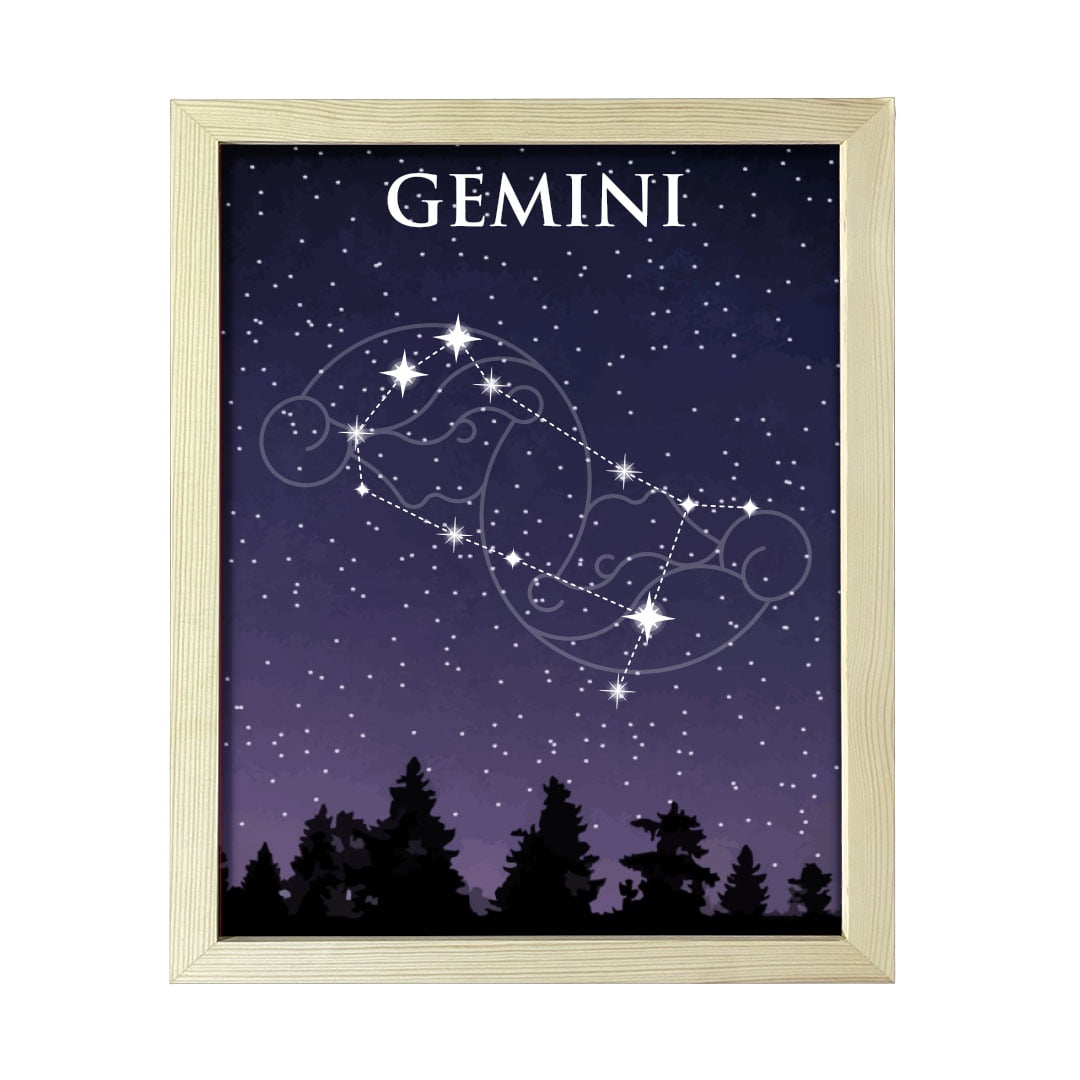 Designs ByLITA Gemini Zodiac Sign Night Sky, 8 x 10 Wooden Wall Print ...