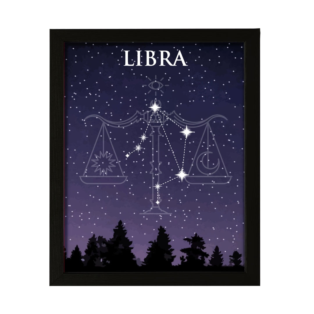 Designs ByLITA Libra Zodiac Sign Night Sky, 5 x 7 Black Wall Print ...