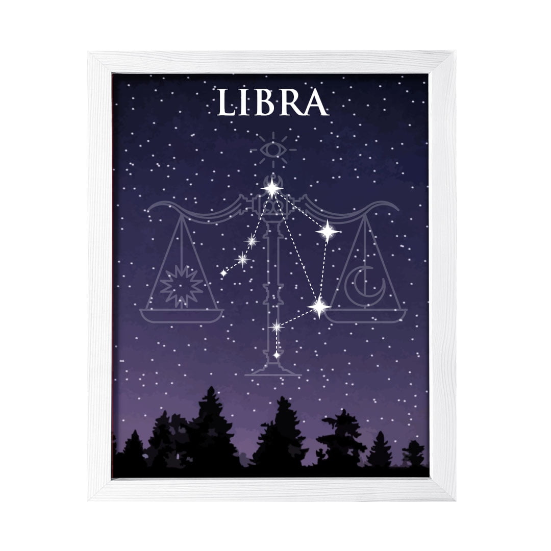Designs ByLITA Libra Zodiac Sign Night Sky, 5 x 7 White Wall Print ...