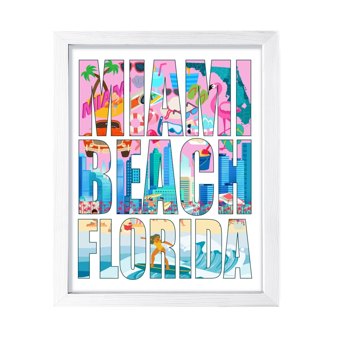 Designs ByLITA Miami Beach, Florida Inspirational, 11 x 14 White Wall ...