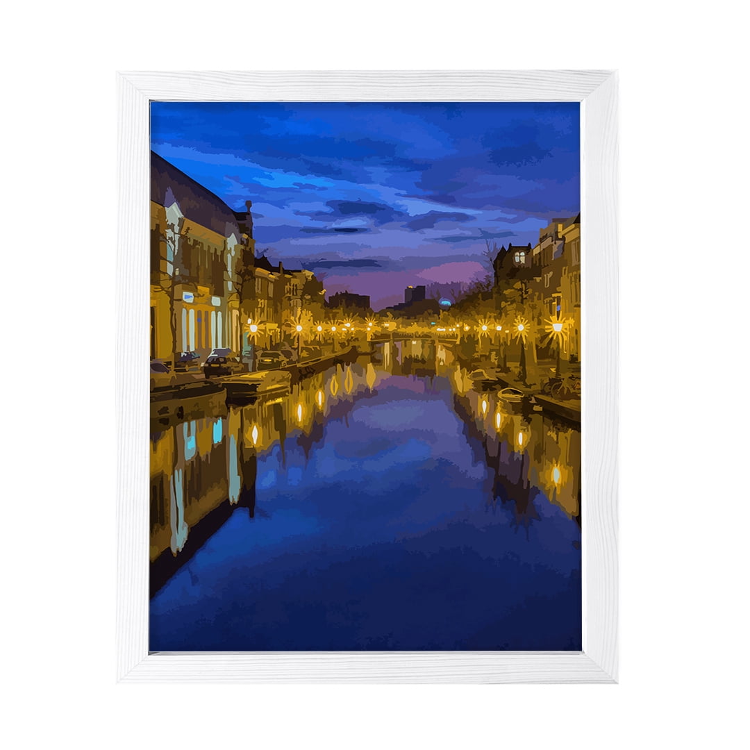 Designs ByLITA Misty Moonlit Canal, 8 x 10 White Wall Print ...