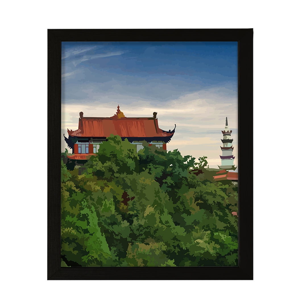 Designs ByLITA Oriental Treetop Temple, 8 x 10 Black Wall Print (Framed ...