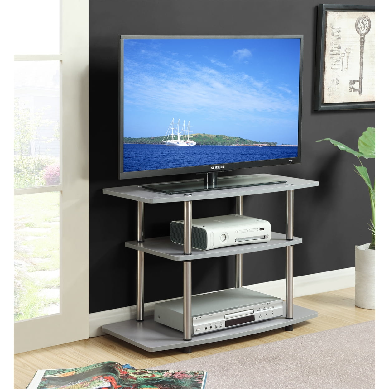 Designs2Go 3 Tier TV Stand, Gray - Walmart.com