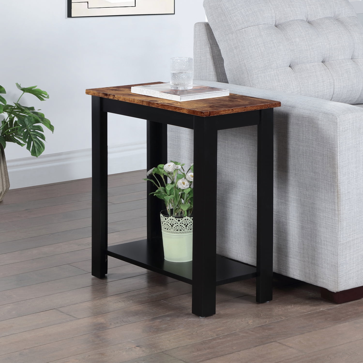 Designs2Go Baja Chairside End Table with Shelf in Black Wood - Walmart.com