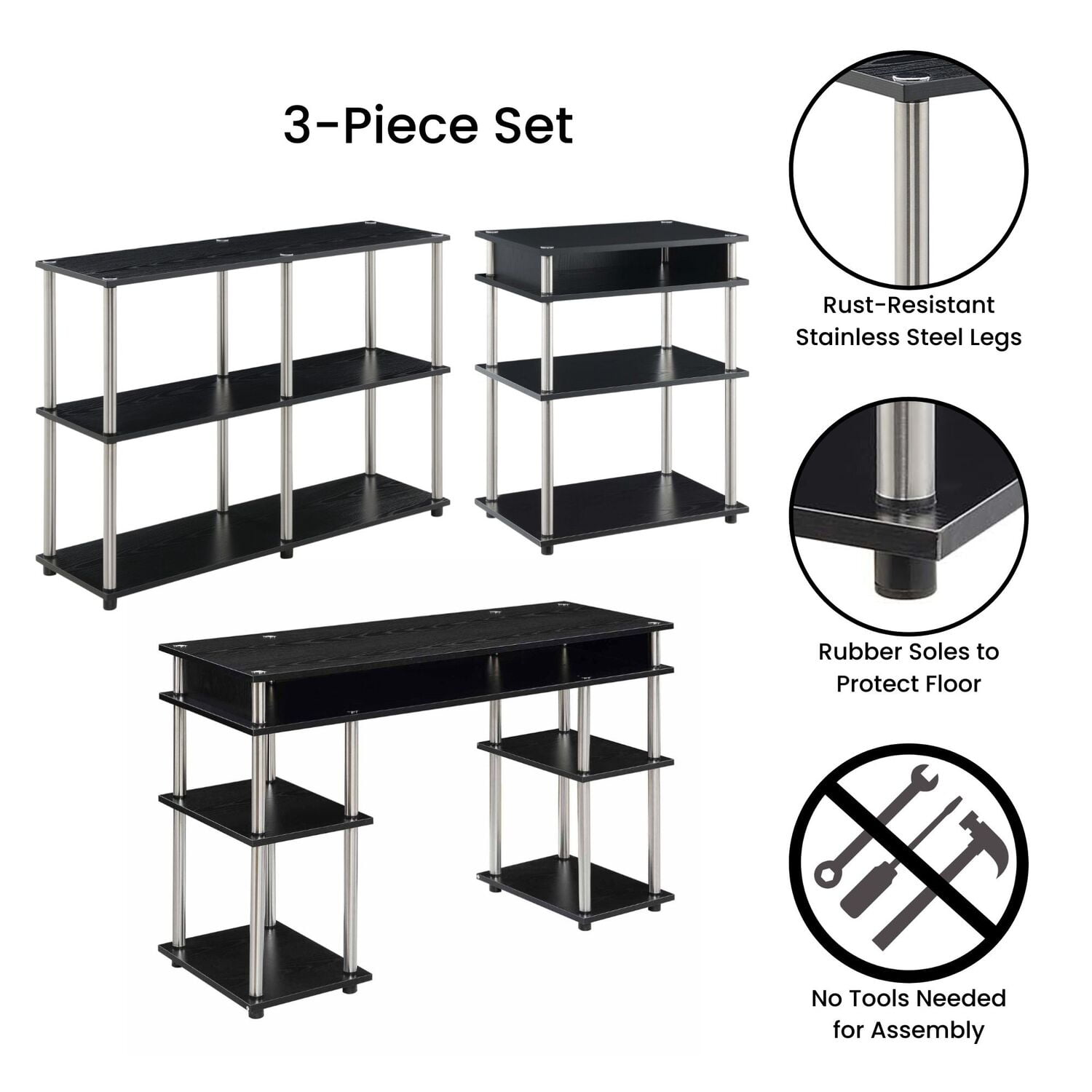 Designs2Go Desk with Printer Stand and Console Table Set in Black Wood ...