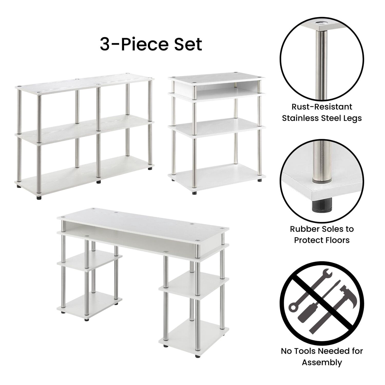 Designs2Go Desk with Printer Stand and Console Table Set in White Wood ...
