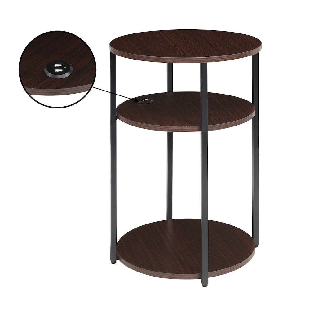 Designs2Go Simon Three-Tier End Table with USB Ports in Espresso Wood ...