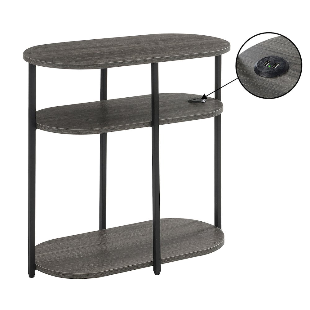 Designs2Go Simon Three-Tier Oval Chairside End Table with USB Ports in ...