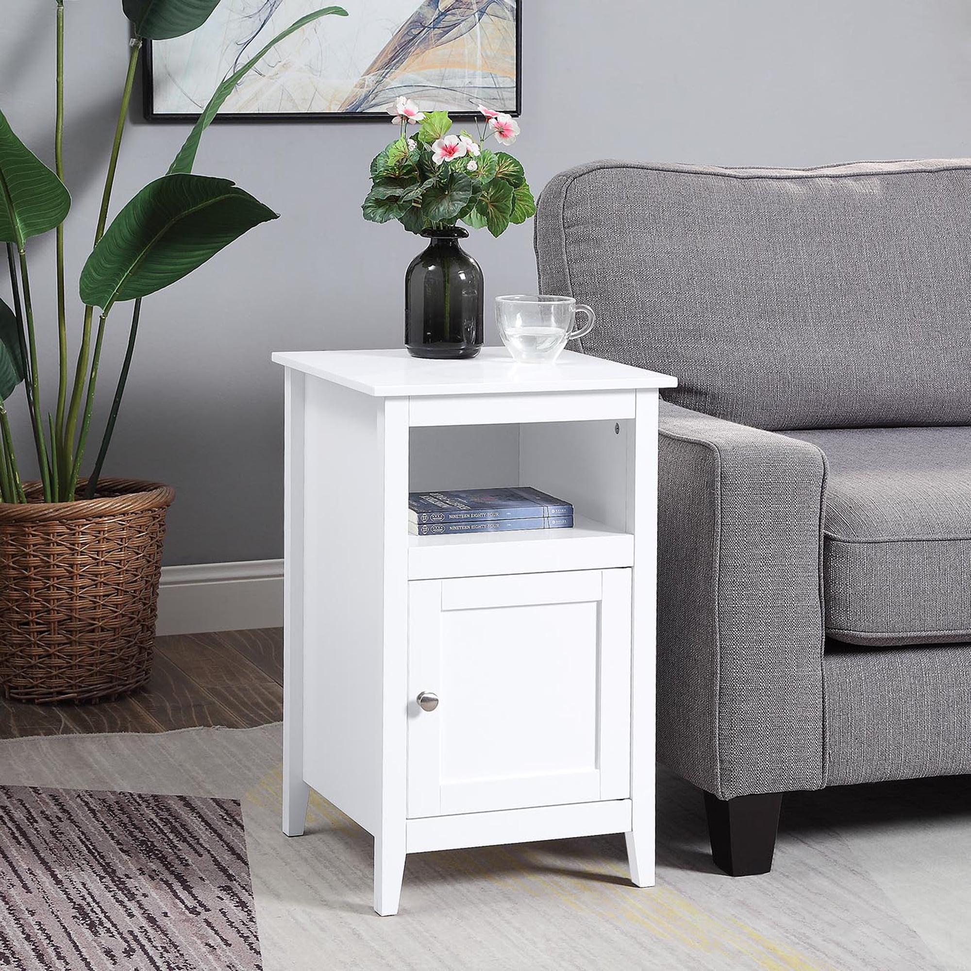 Designs2Go Storage Cabinet End Table with Shelf in White Wood Finish ...