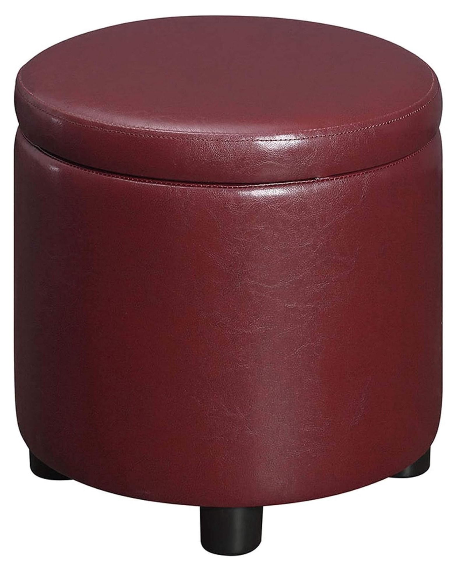 Designs4Comfort Round Accent Storage Ottoman in Burgundy Red Faux ...