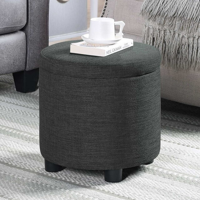 Designs4Comfort Round Accent Storage Ottoman with Reversible Tray Lid ...