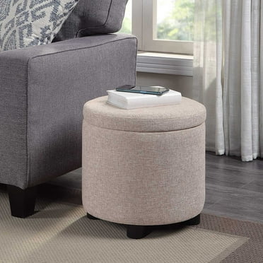Convenience Concepts Unique Small Round Storage Ottoman, Soft Ivory ...