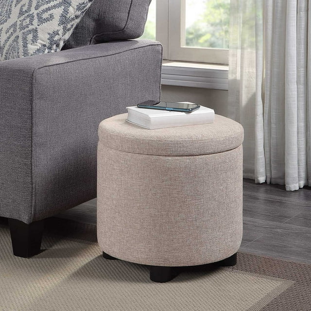 Designs4Comfort Round Accent Storage Ottoman with Reversible Tray Lid ...