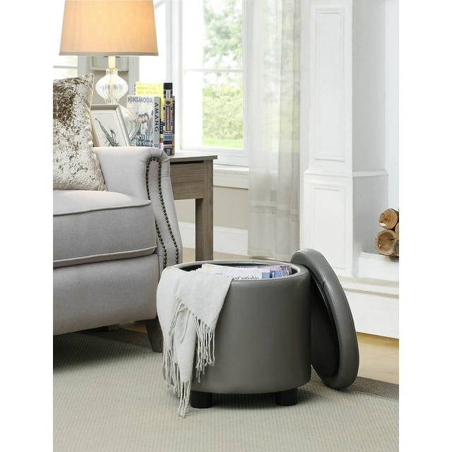 Designs4Comfort Round Accent Storage Ottoman with Reversible Tray Lid ...