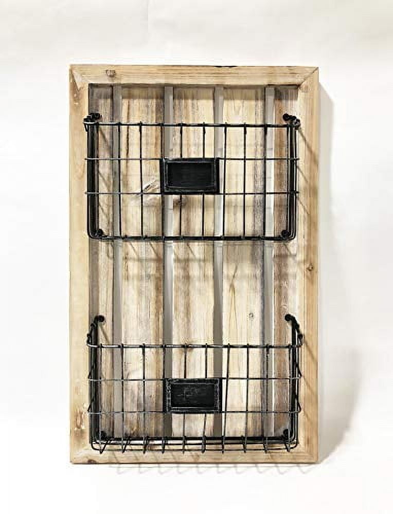 Designstyles Two Tier Magazine Holder – Wall Mounted Rack with Durable Wooden Frame and Grey ...