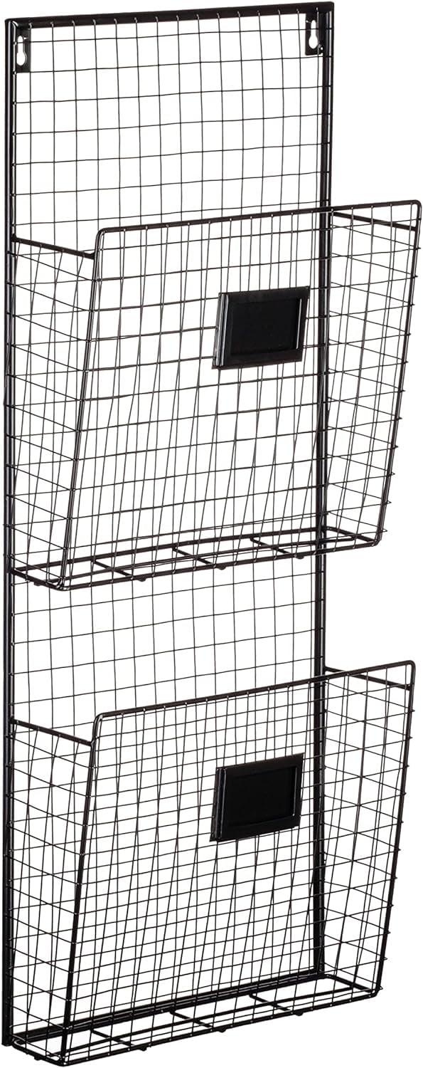 Designstyles Two Tier Wall File Holder – Durable Black Metal Rack with ...