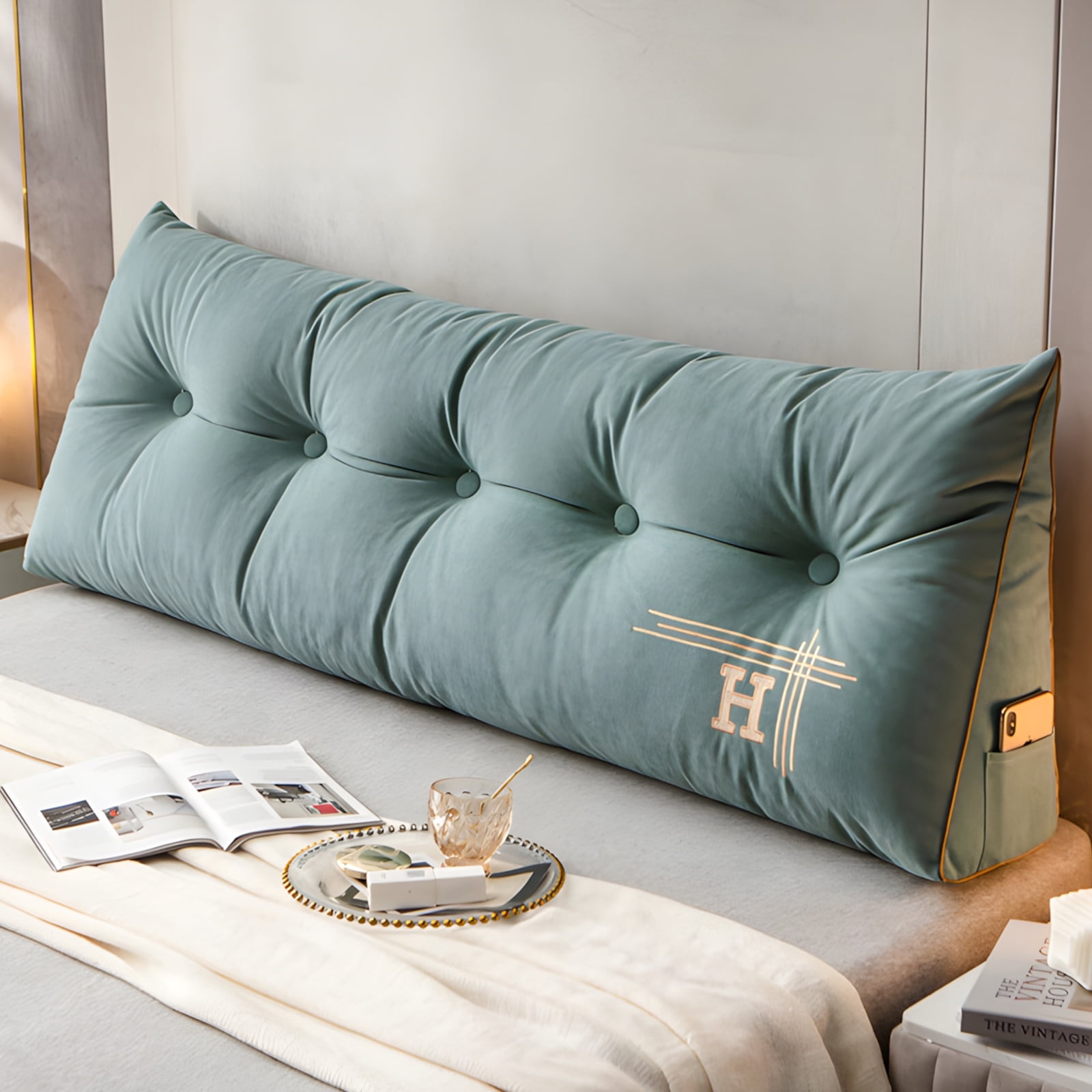 Desirable Life Headboard Wedge Pillow Queen Size, Delicate Embroidery ...