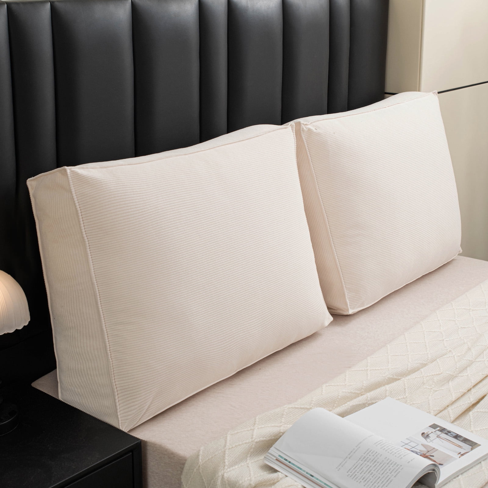 Desirable Life Corduroy Headboard Pillow 35.4" x 21.6" x 5.9" Full-Filled Backrest Wedge for Bed ...