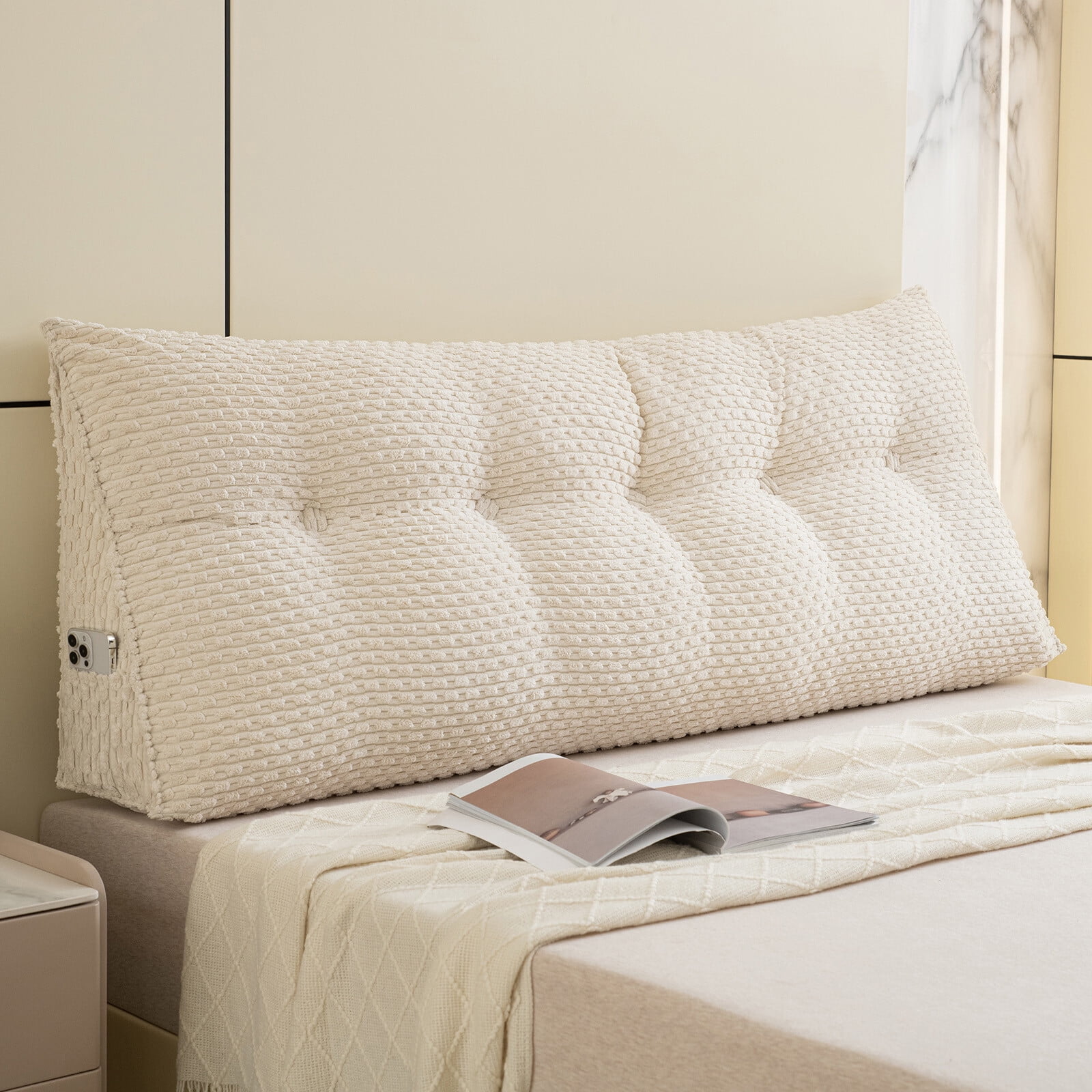 Desirable Life Triangular Headboard Pillow with Side Pockets, Bed Rest ...