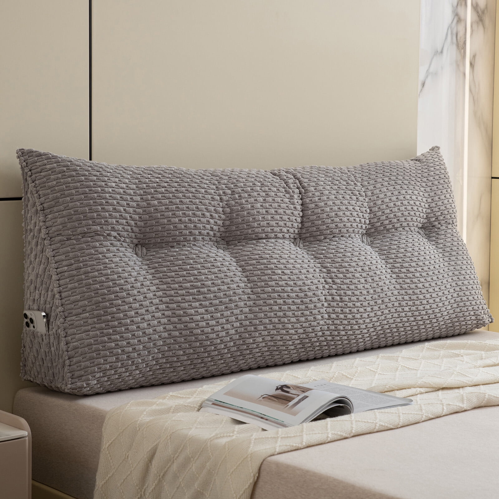 Desirable Life Triangular Headboard Pillow with Side Pockets, Bed Rest ...