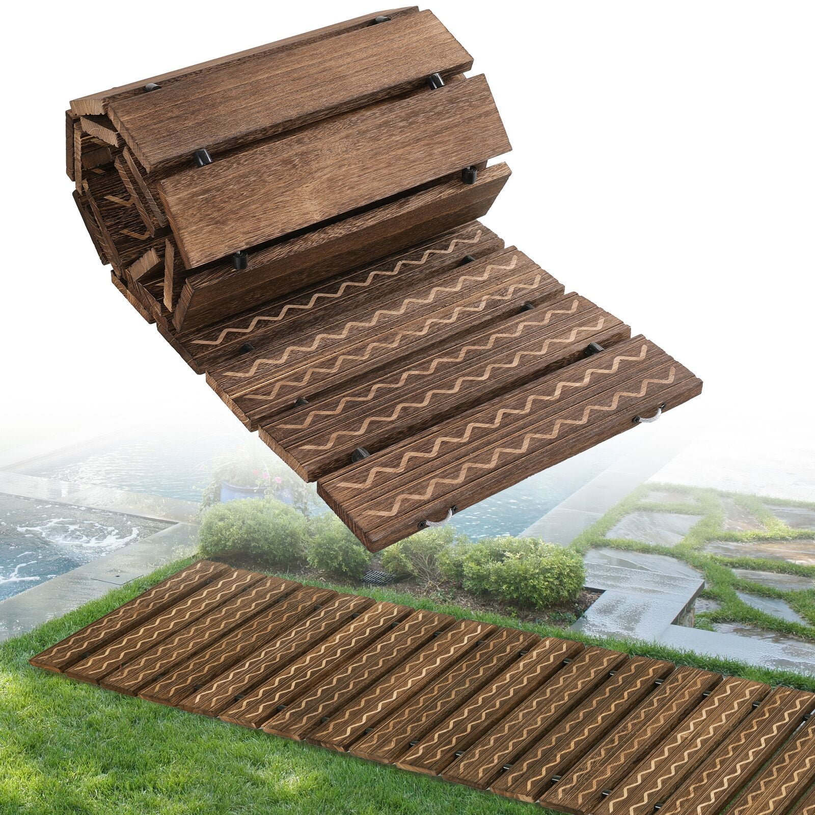 Desirable Life Wooden Garden Pathway - 6ft Weather - Resistant Non ...