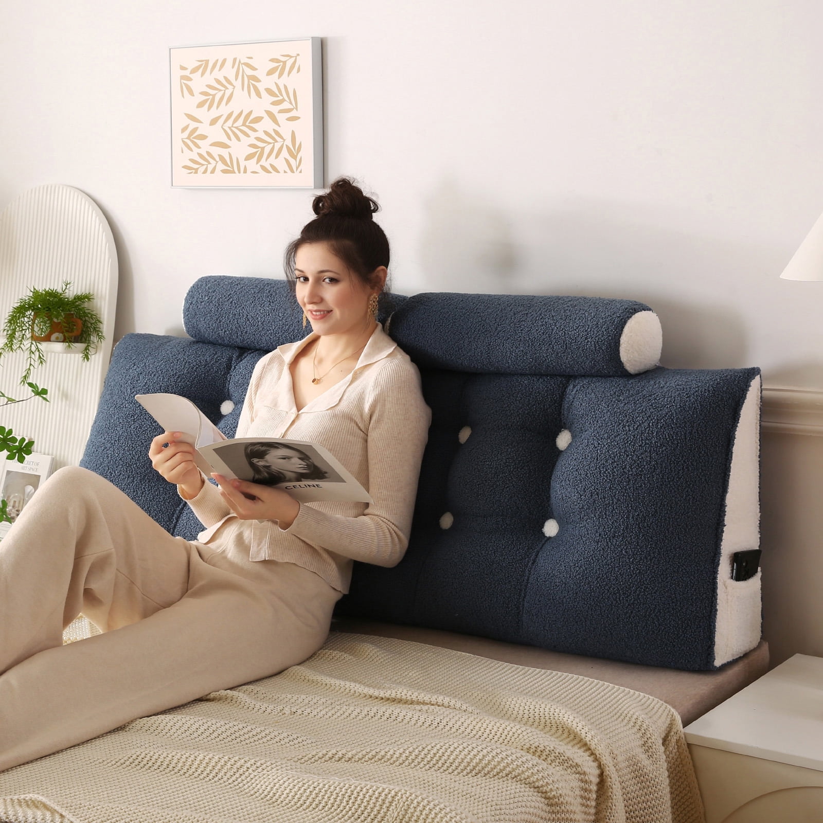Lovote headboard pillow Reading Pillow with 2 Neck Rolls | Teddy Velvet ...